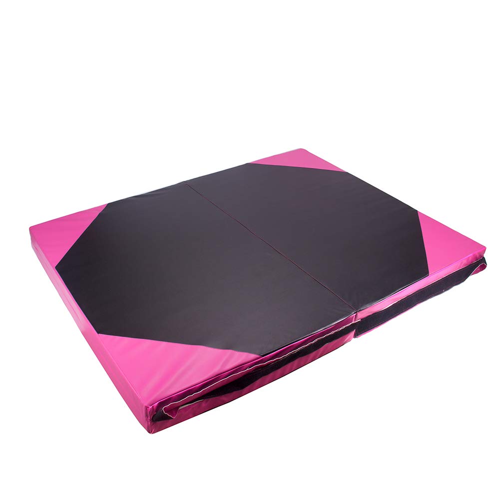 Polar Aurora 4'x8'x2 Thick Folding Panel Gymnastics Gym Exercise Aerobics Mats Stretching Fitness Yoga (Pink-Black)