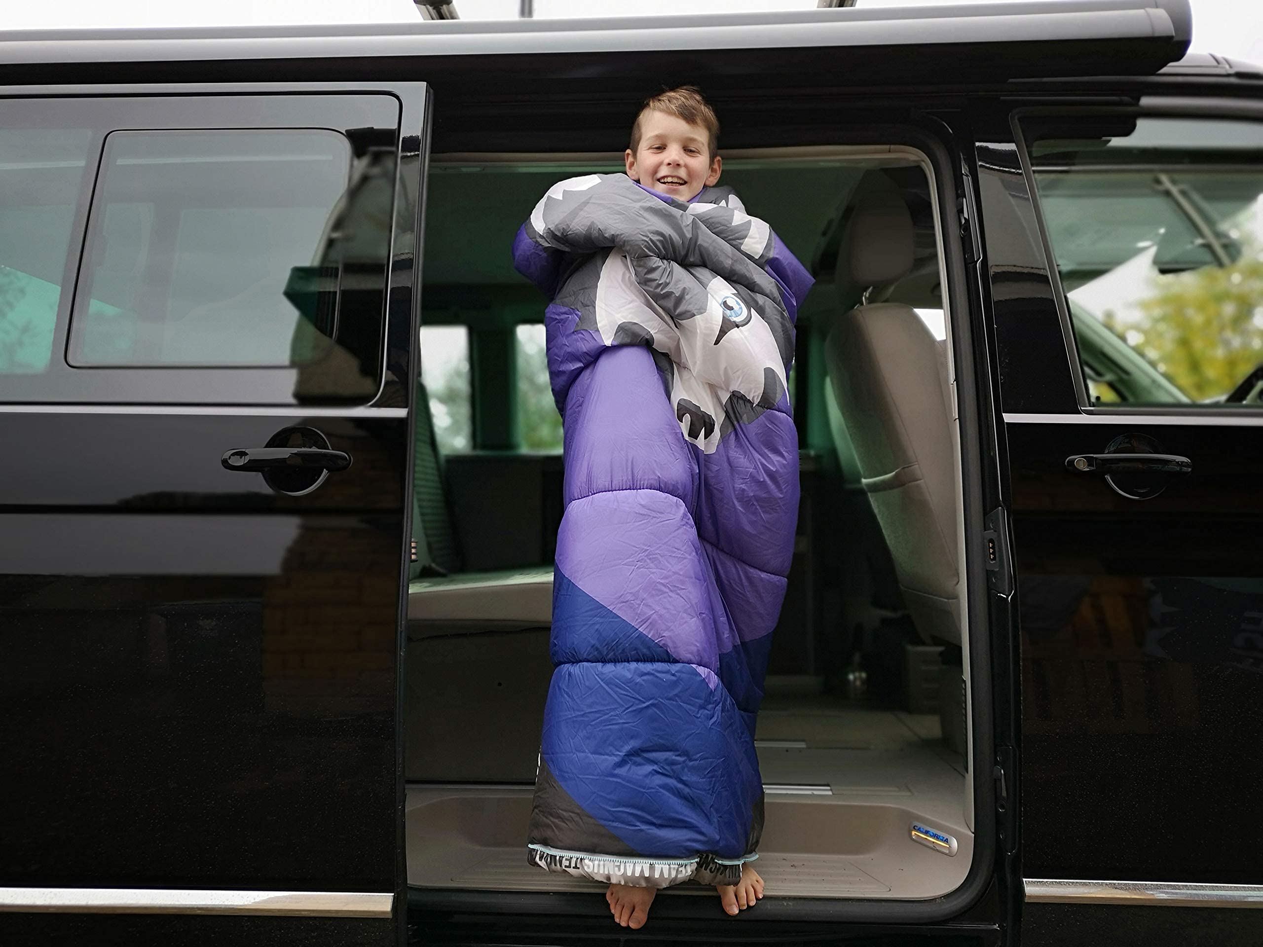 Tundra Wolf Kids’ Sleeping Bag - Unique Foot Opening, Glow in The Dark Zip, Inside Zipped Pocket