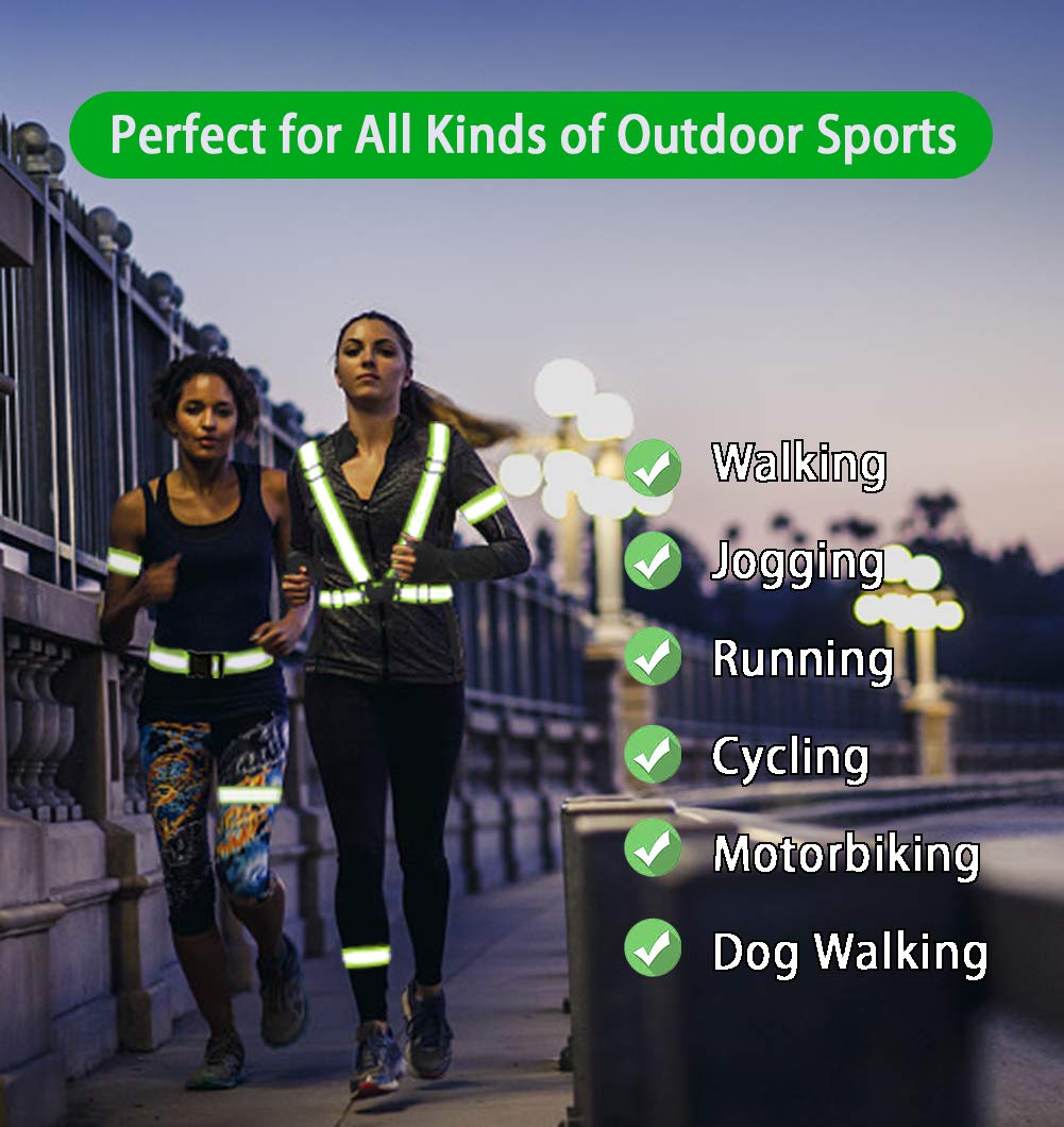 Reflective Vest, Reflective Glow Belt with 2Pack Reflector Armbands, Adjustable Elastic Safety Vest Outdoor Reflective Belt High Visibility, Ultralight & Comfy for Running, Jogging, Walking, Cycling,