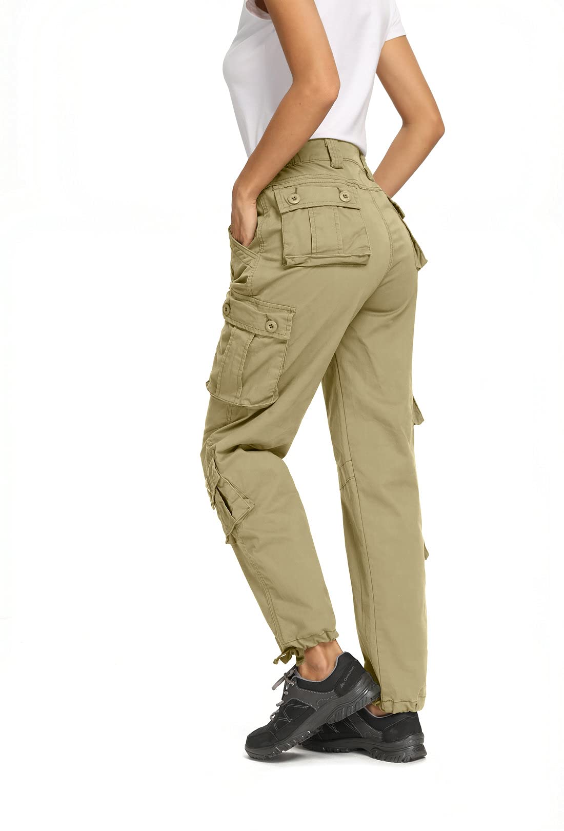 Raroauf Work Cargo Pants Womens Cotton Casual Military Combat Tactical Pants,Rip-Stop Outdoor Hiking Trousers Khaki US 10
