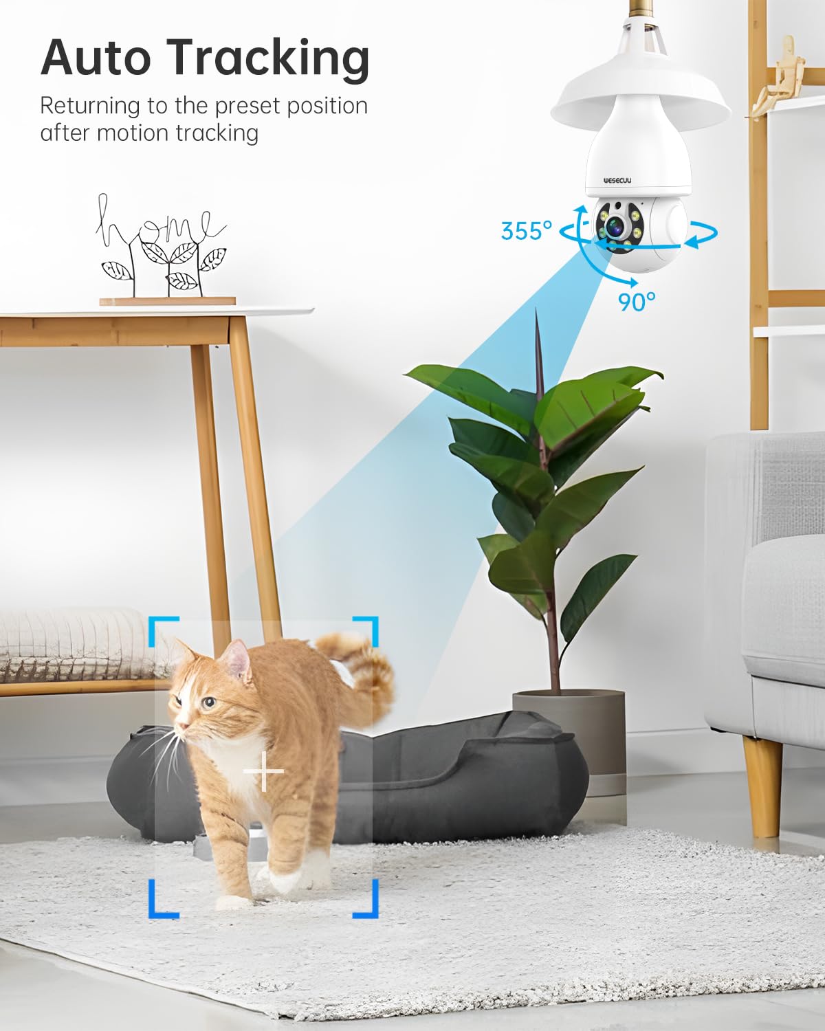 WESECUU Light Bulb Security Camera, 2.4G/5G WiFi Security Cameras Wireless Outdoor Indoor for Home Security, 2-Way Talk, Human Detection, Color Night Vision, Compatible with Alexa