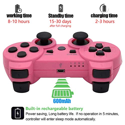 Zeion PS3 Controller Wireless, Gaming Remote Joystick for Playstation 3 with Charger Cable Cord (Pink, Green)