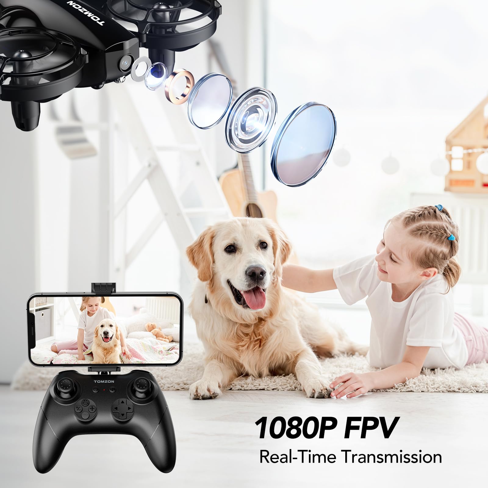 TOMZON A24W Mini Drone with Camera for Kids, 1080P FPV Camera Drone with Battle Mode, Toy Drone for Kids with 3 Batteries 24 Mins, Throw to Go, Stunt Fly Tricks, RC Quadrocopter with One Key Start