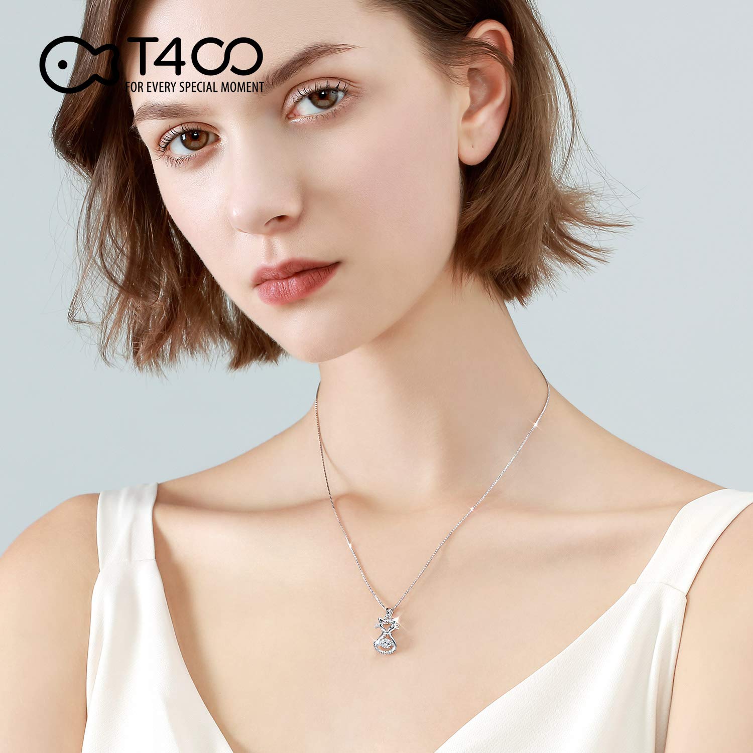 T400 Sterling Silver Cubic Zirconia Pendant Necklace Gift for Women