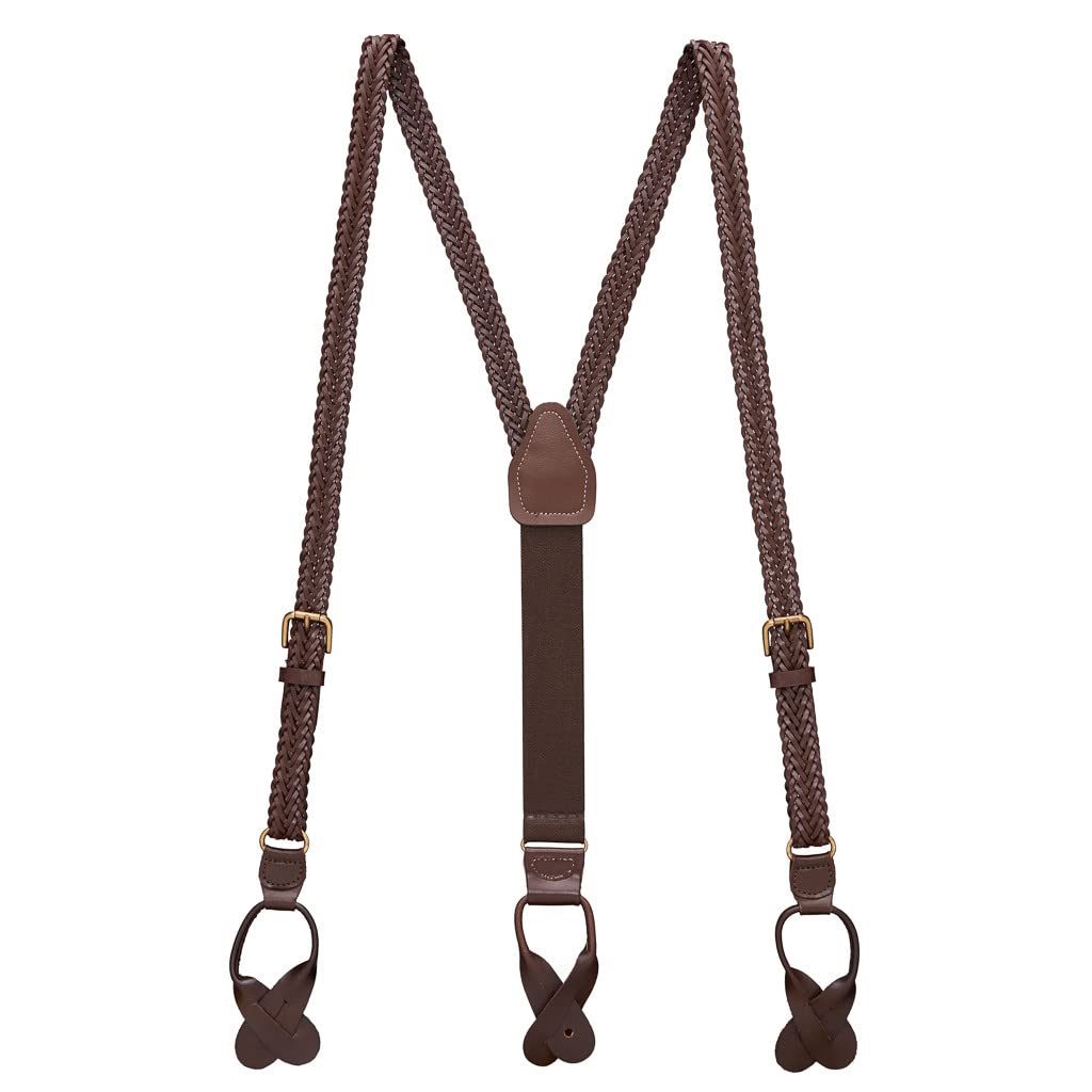 Suspender Store Braided Leather Herringbone Suspenders - 3/4-Inch Wide - Button - 2 Colors & 3 Sizes