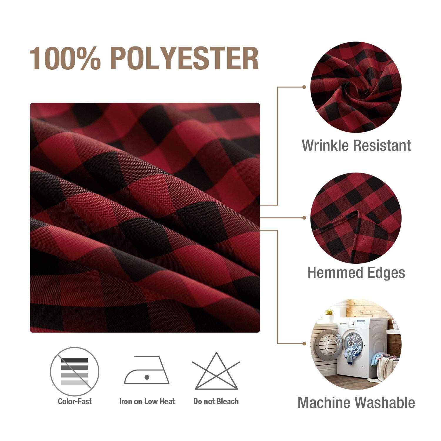 VEEYOO Waterproof Checkered Tablecloth - 70 inch Round Tablecloth, Polyester Stain Resistant and Spillproof Table Cloth for Wedding Picnic,Party, Dinner (White & Red Tablecloth)