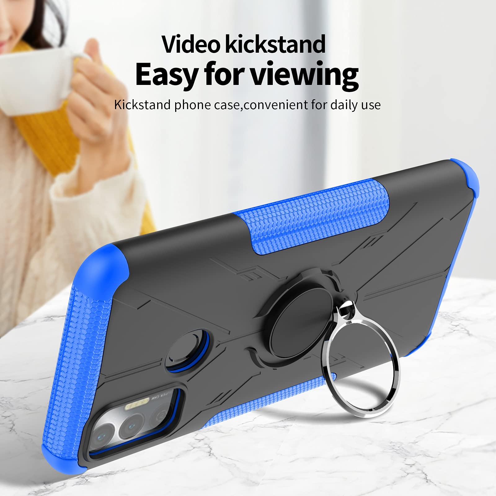 YukeTop Cover for Tecno Spark 7 Case, All-Inclusive Protection, Sturdy, Drop-Resistant, Rear Ring Holder, Cover Protection for Tecno Spark 7.(Black)
