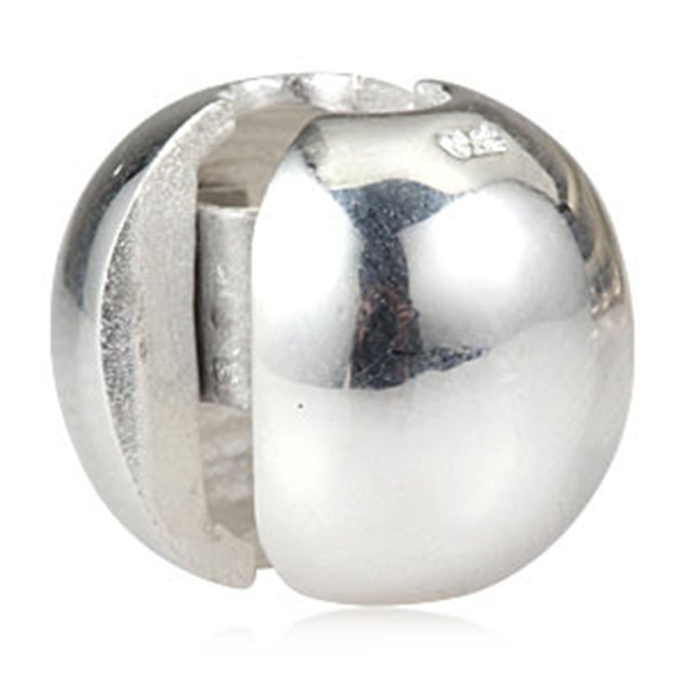 Round Stopper Charm 925 Sterling Silver Clip Charm Lock Stopper Charm Spacer Charm for Pandora Charms Bracelet (Silver)