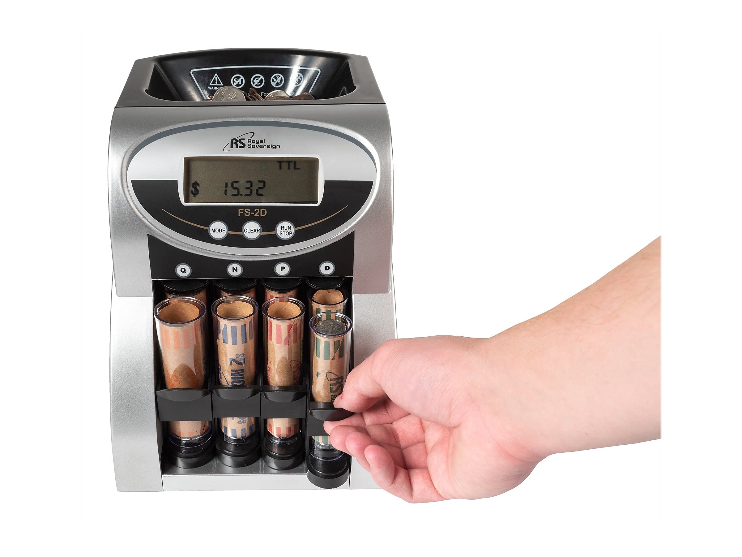 Royal Sovereign 2 Row Electric Coin Counter With Patented Anti-Jam Technology and Digital Counting Display (FS-2D),Blk/Silver