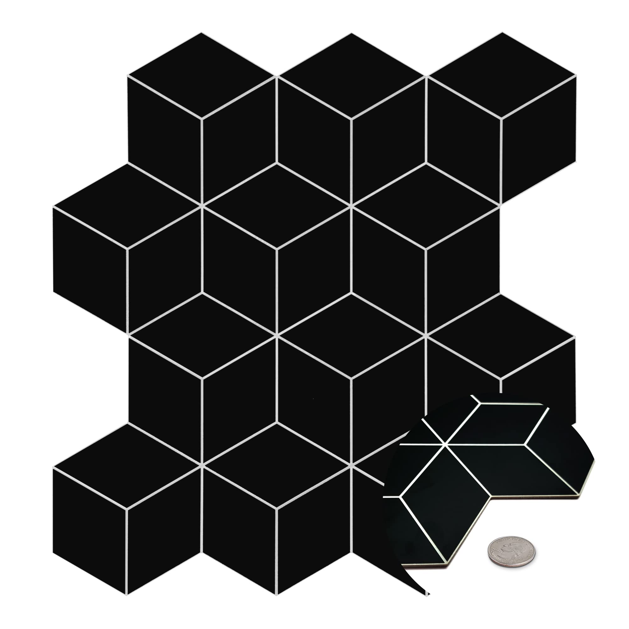 The Tiles Plaza Rhombus Backsplash Tile for Kitchen Peel and Stick, Stone Composite Self Adhesive Tiles, 3D Cube Wall Tile for Kitchen, 12 x 13 Inch 10 Sheets Navy Blue