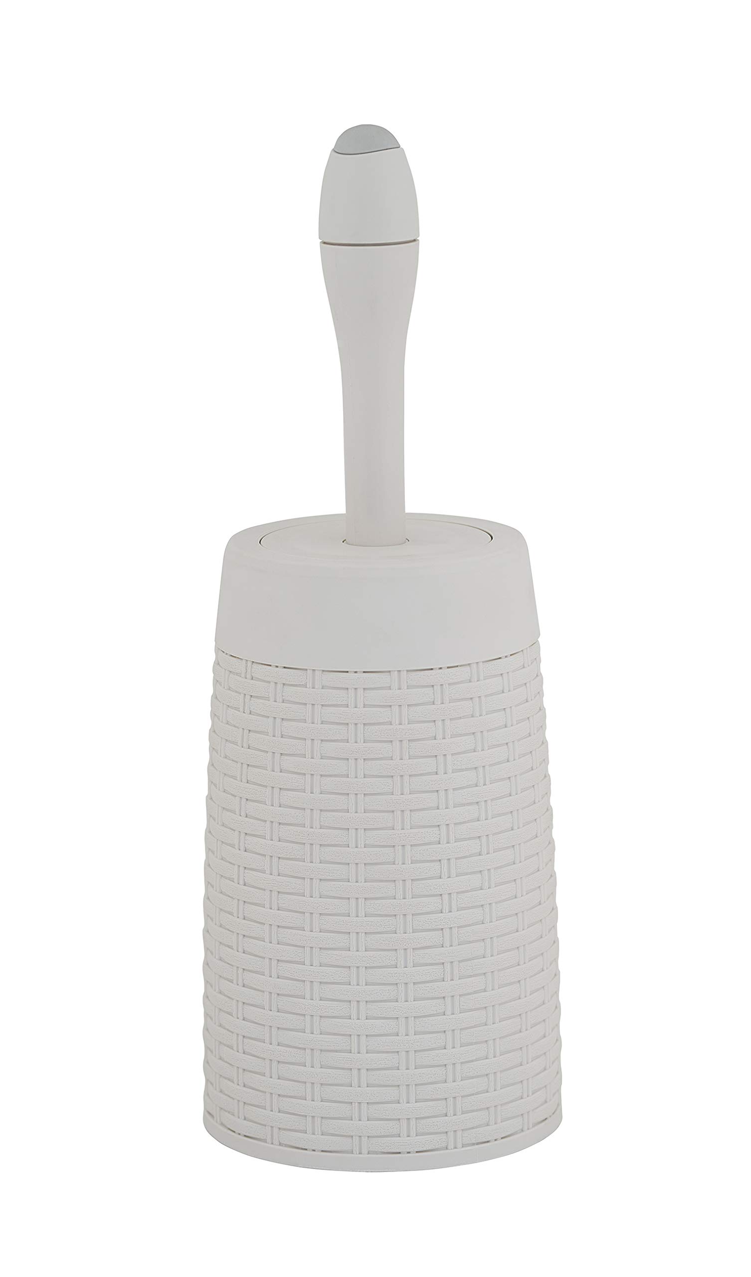 Round Toilet Brush with Soap Dispenser Bone, Wicker Design Palm Luxe Toilet Scrub Brush with Holder