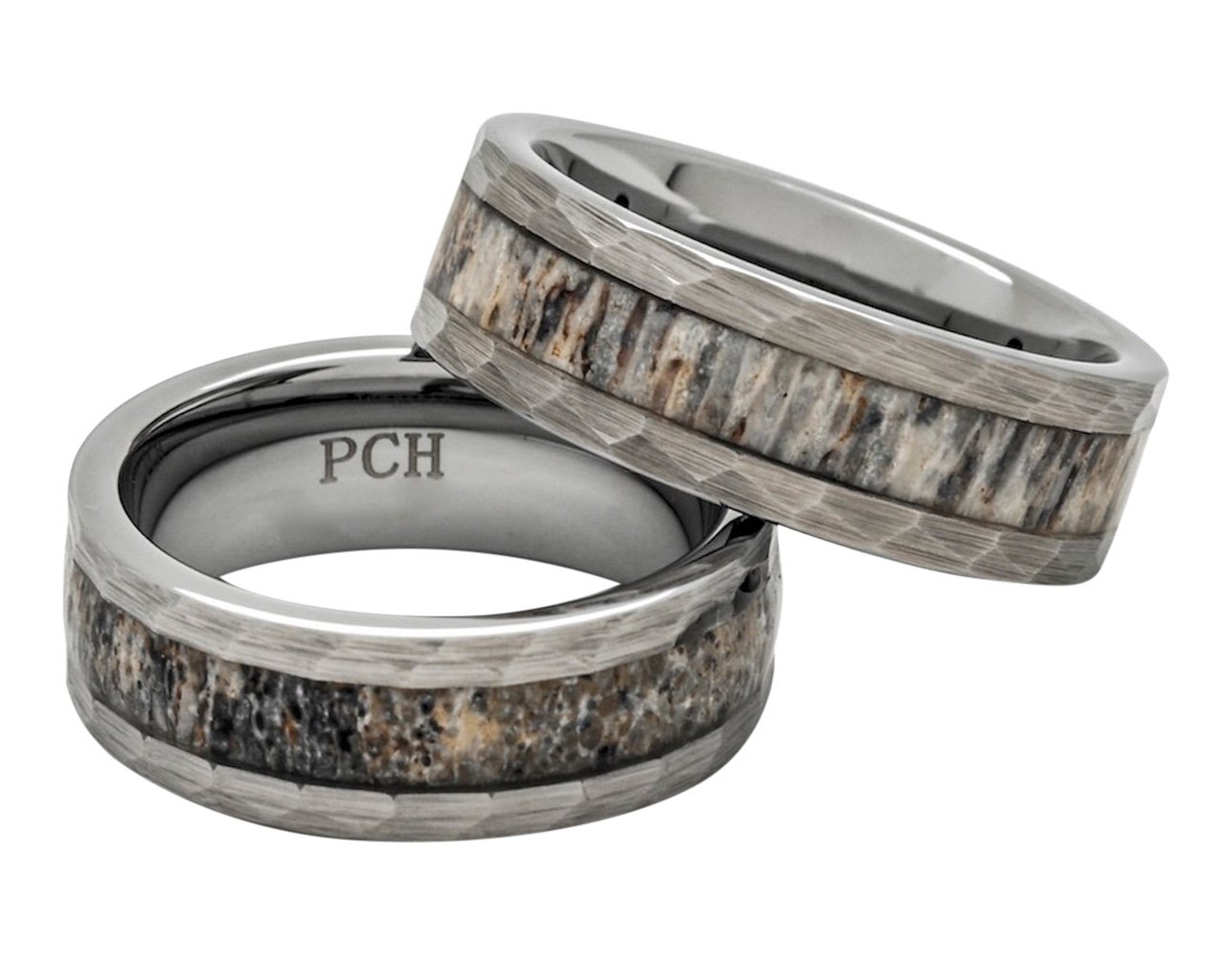 PCH Jewelers Deer Antler Ring in Tungsten Hammered Finish 8mm Comfort Fit Wedding Band (11)