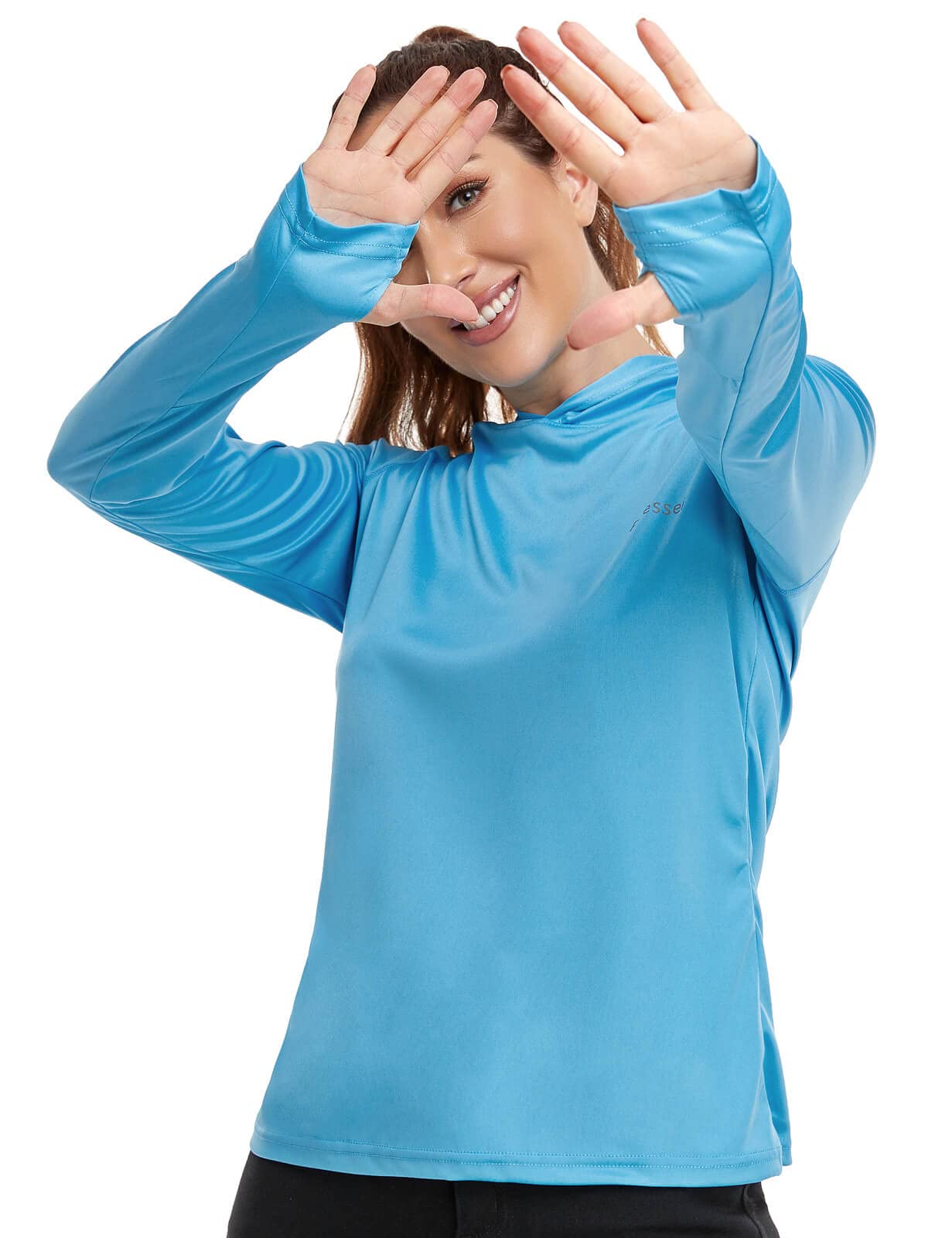 PRIESSEI Women's UPF 50 Sun Protection Shirts Long Sleeve Hoodie UPF Clothing Blue XL