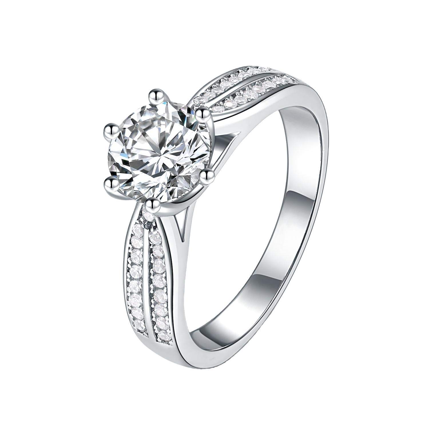 StarGems 1ct Moissanite 925 Sterling Silver Platinum Plated Zirconia Eiffel Tower Vintage Four Prong Ring B4425-1ct-6