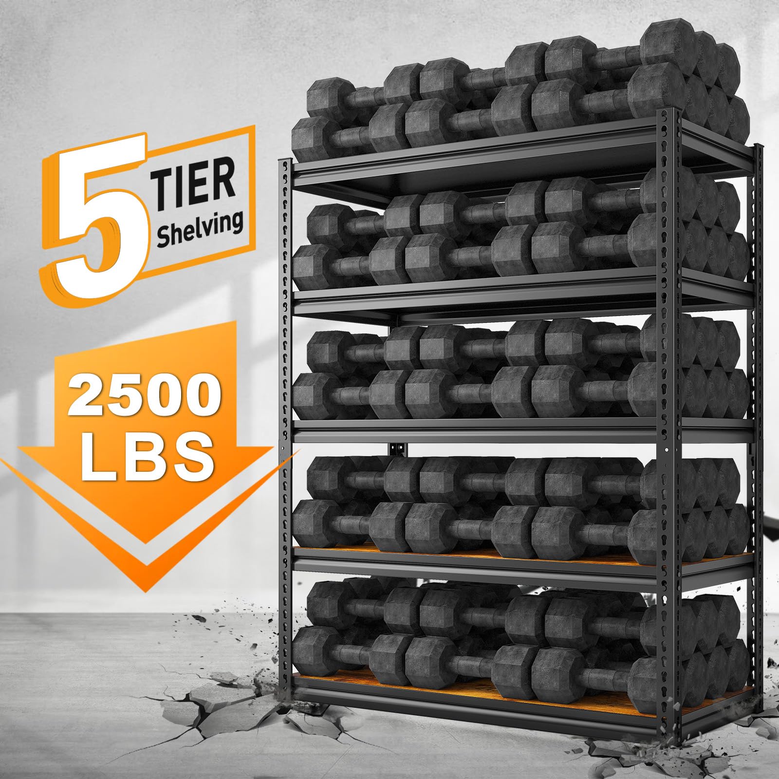 REIBII Garage Shelving Load 2500LBS Wide Storage Shelves Adjustable Sturdy Heavy Duty Shelving Deep Metal Shelves for Storage Tall Metal Shelf, Organize for Pantry Kitchen