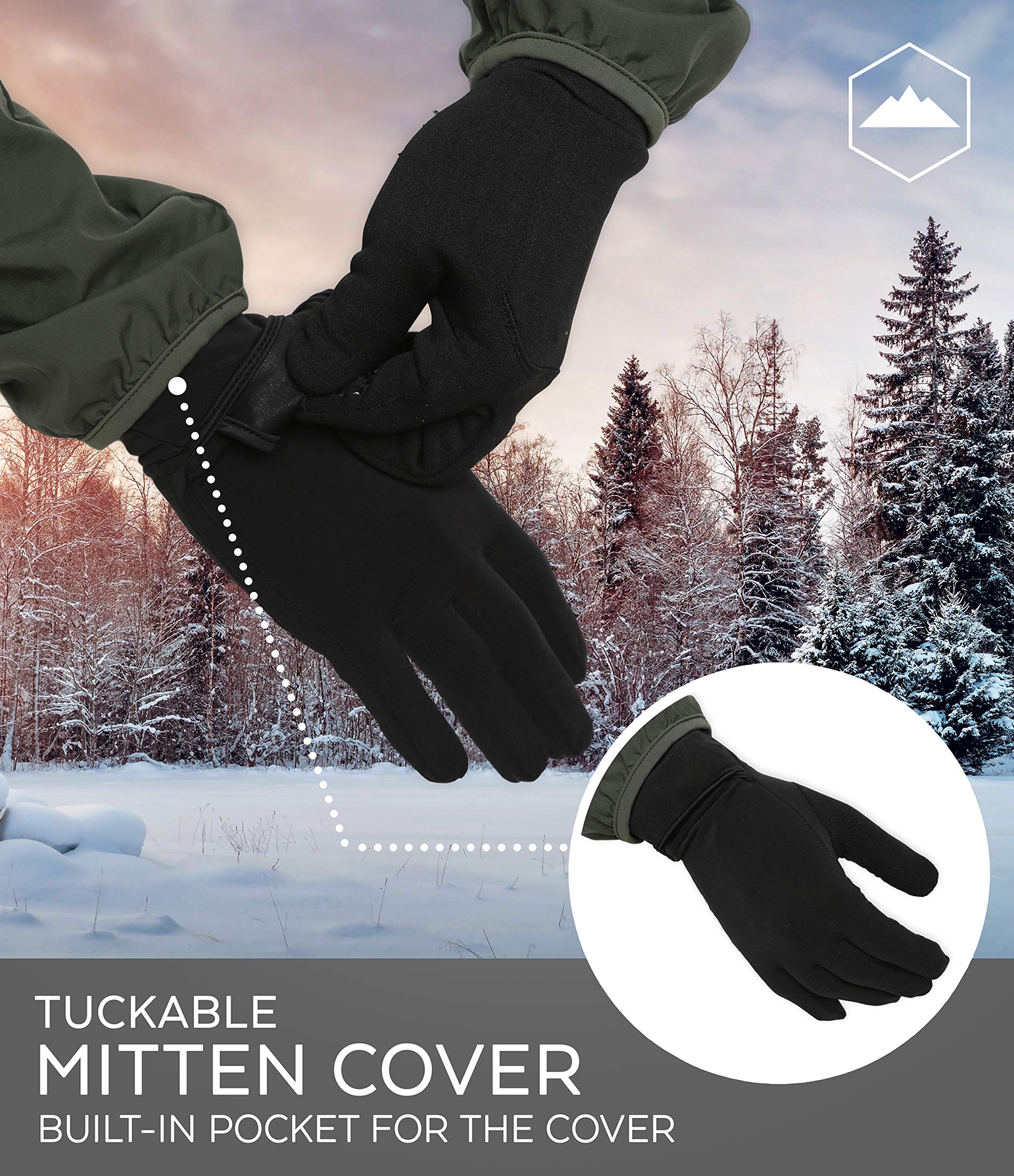 Tough Outdoors Running Mitten Gloves with Touch Screen - Winter Glove Liners with Convertible Mittens Cover for Texting