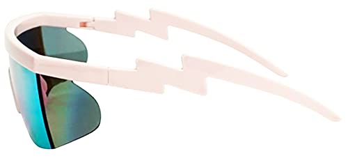 ShadyVEU Semi Rimless Neon Rainbow Sunglasses Mirrored Lens UV Protection 80s Retro Rave Shades Crooked ZigZag Bolt Arm (Light Pink Frame/Pink Lens)