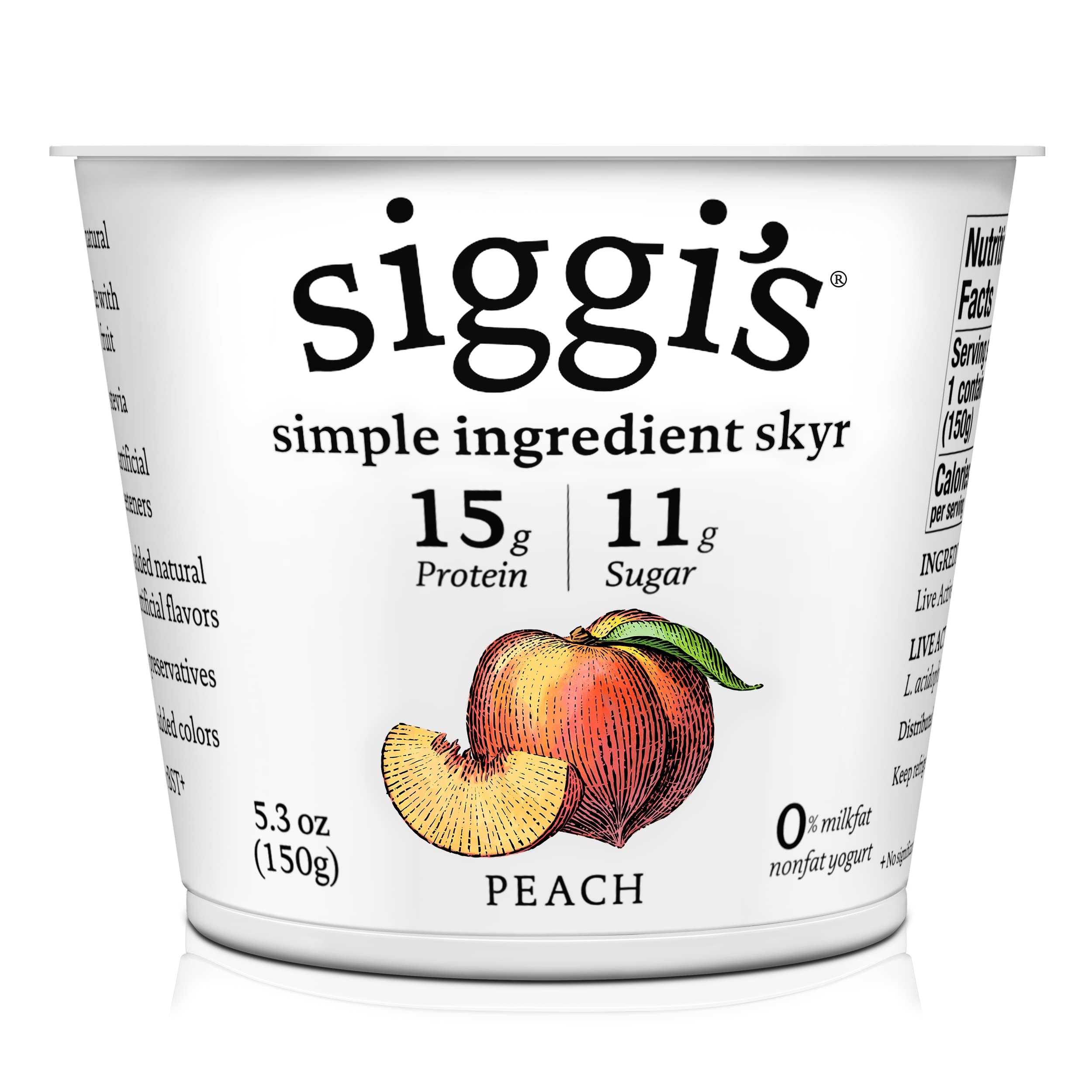 siggi's Icelandic Strained Nonfat Yogurt, Peach, 5.3 oz. Single Serve Cup – Thick, Protein-Rich Yogurt Snack