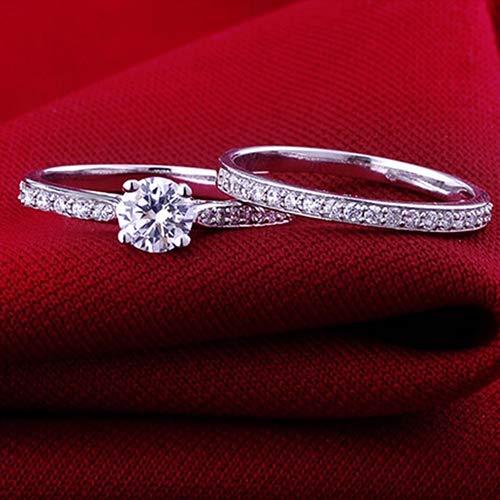 super1798 Women Engagement Wedding 2Pcs Set Cubic Zirconia 925 Sterling Silver Rings - US 8