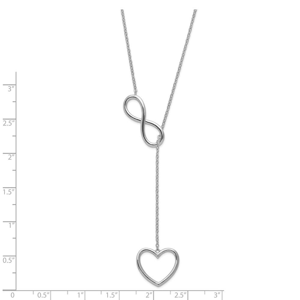 Solid 925 Sterling Silver Infinity Love Knot Symbol 1 1/2 in drop Heart 2 in Extension Necklace 16" (Width = 22mm)