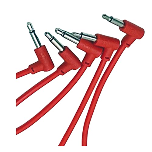 Starving Students Music Supplies Luigis Modular M-PAR Right Angled Eurorack Patch Cables - Package of 5 Red Cables, 12" (30 cm)