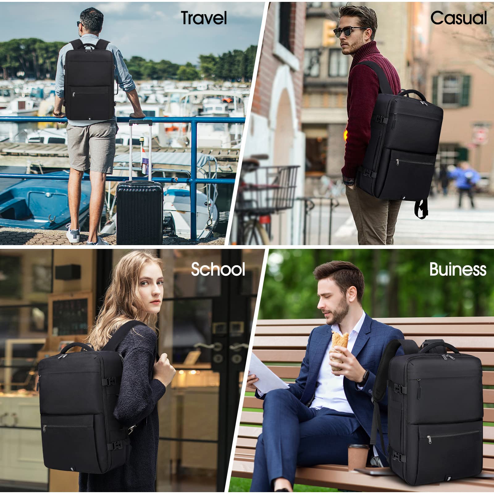 Travel Backpack for Men Women 17 Inch Flight Approved Carry on Backpack Waterproof 40L Laptop Backpack Luggage Daypack Business School Computer Weekender Overnight Backpack with Packing Cubes, Black