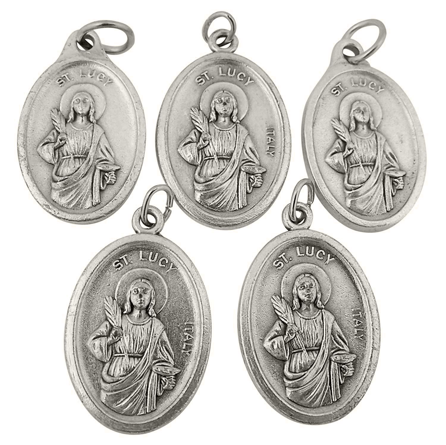 Silver Tone Catholic Patron of the Blind Saint Lucy Medal, Lot of 5, 1 Inch