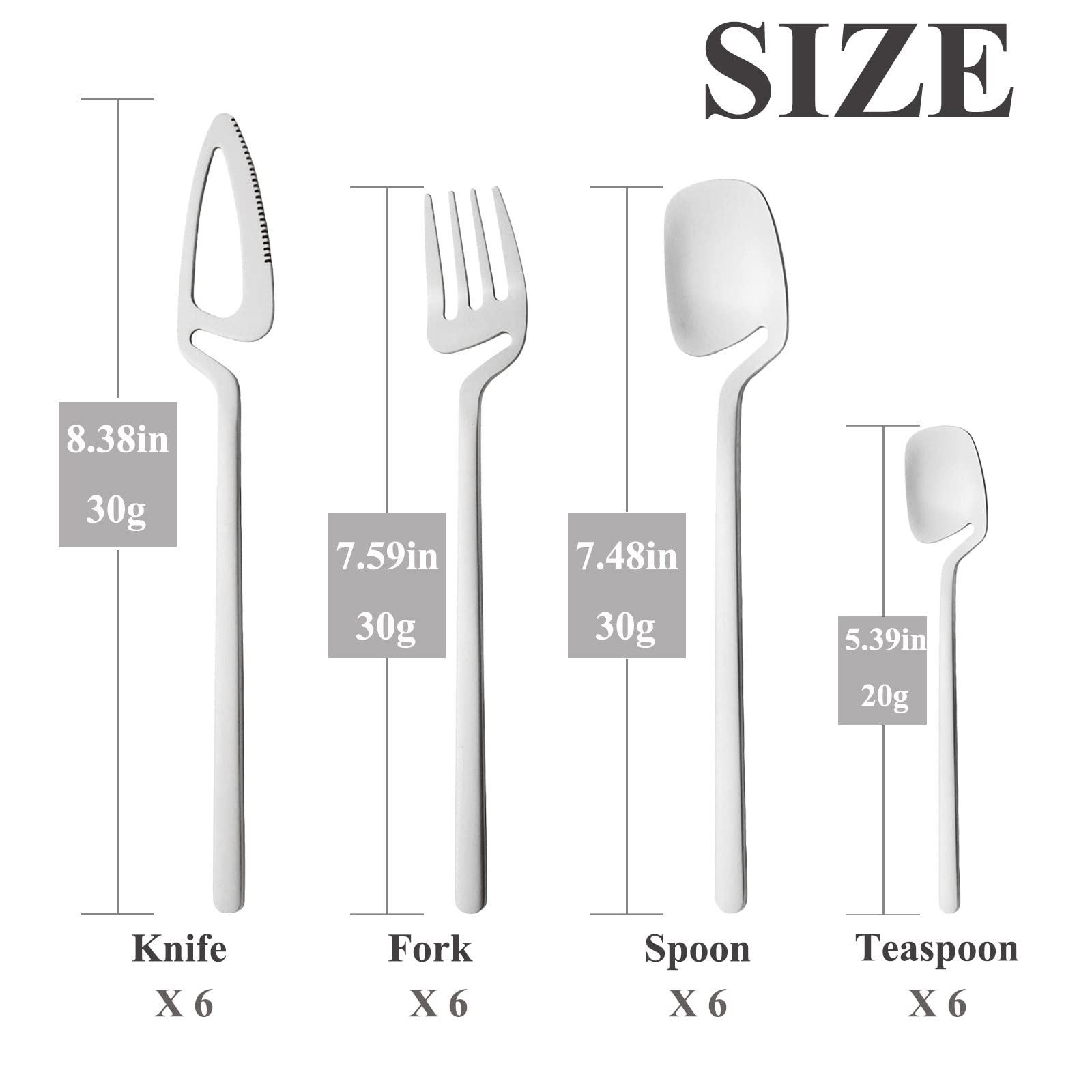 VEGOWI 24 Piece Matte Silver Hangable Cutlery Set, 304 Stainless Steel Kitchen Utensils Include Knife Fork Spoon, Modern & Creative Design Silverware Service For 6, Dishwasher Safe