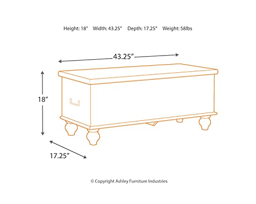 Signature Design by Ashley Fossile Ridge Boho Carved Wood Storage Bench with Hinge Top, Beige