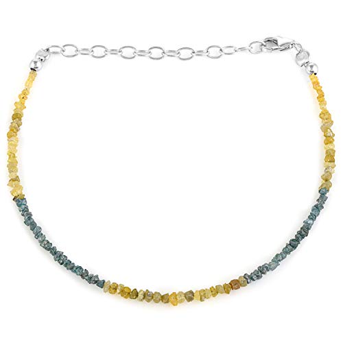 Vatslacreations Blue and Yellow Genuine Raw Rough Diamond Bracelet, Sterling Silver Diamond Bracelet, April Birthstone, Women's Delicate Jewelry, Christmas Gift for Her