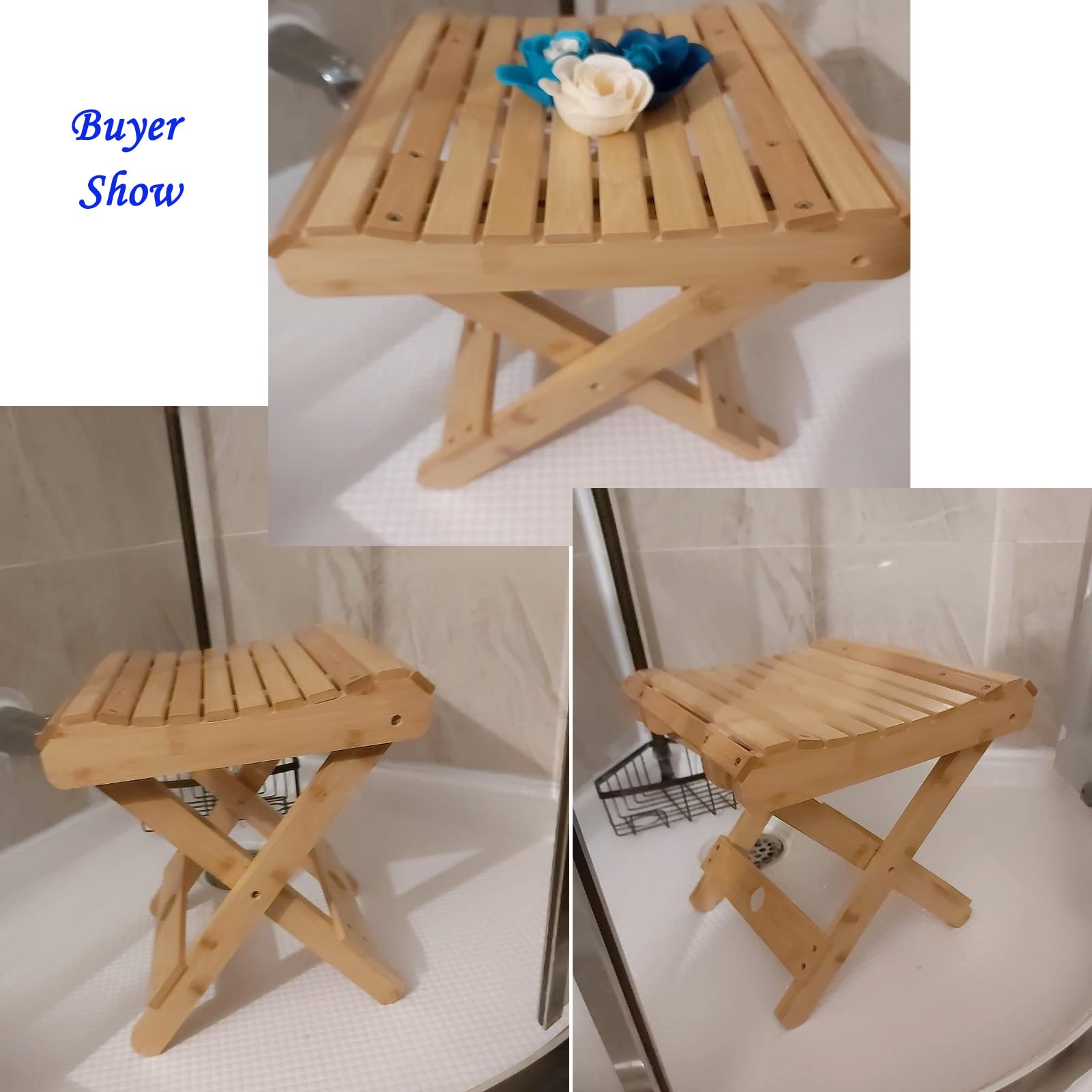 Salafey Bamboo Folding Stool for Shaving Shower Foot Rest,Home Portable Folding Shower Seat,Fully Assembled 12.4” Height