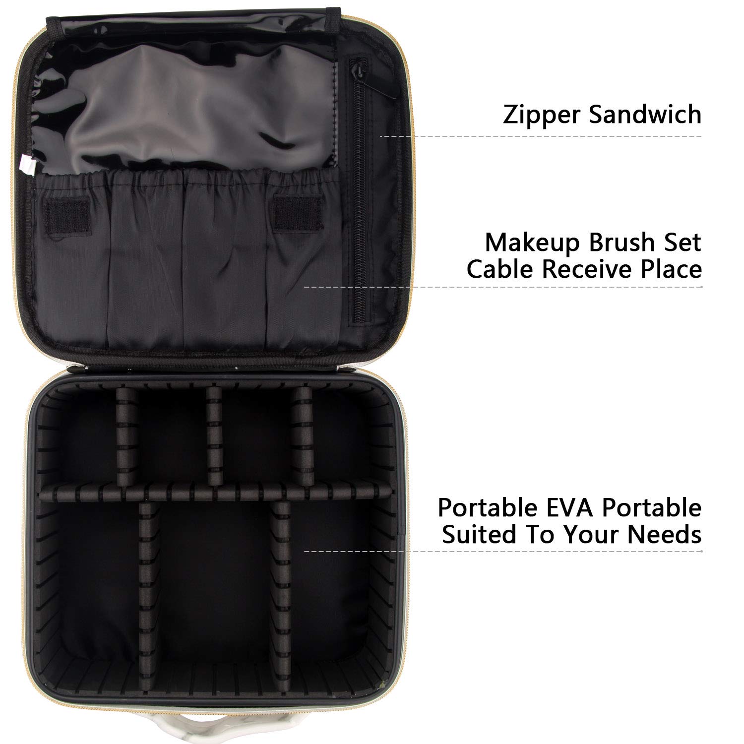 Relavel Marble Makeup Bag Large Organizer Bag Travel Train Case Portable Cosmetic Artist Storage Bag with Adjustable Dividers for Cosmetics Makeup Brushes (Marble Pattern)