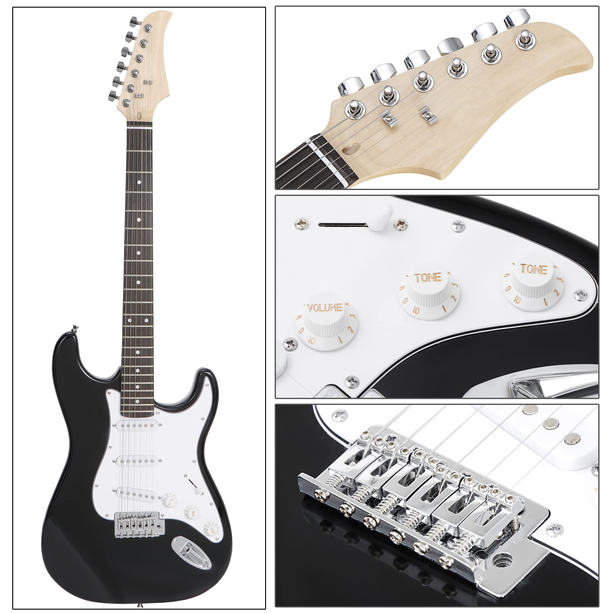 Smartxchoices 39" Full Size Black Electric Guitar with 10W Amp,Gig Bag Case Guitar Strap Package for Beginner Starter (Black)