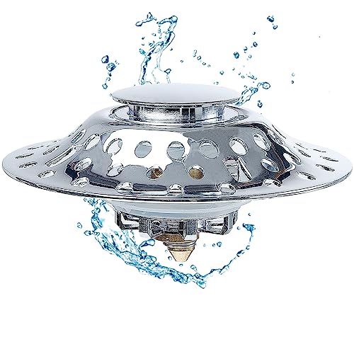 Universal 2 in 1 Bathtub Stopper & Drain Hair Catcher , Upgraded Pop Up Tub Stoppers with Dual Filtration Design ,Anti-Clogging Bathtub Drain Cover,Bath Tub Drains Plug for 1.4"-2.0" Drain Hole
