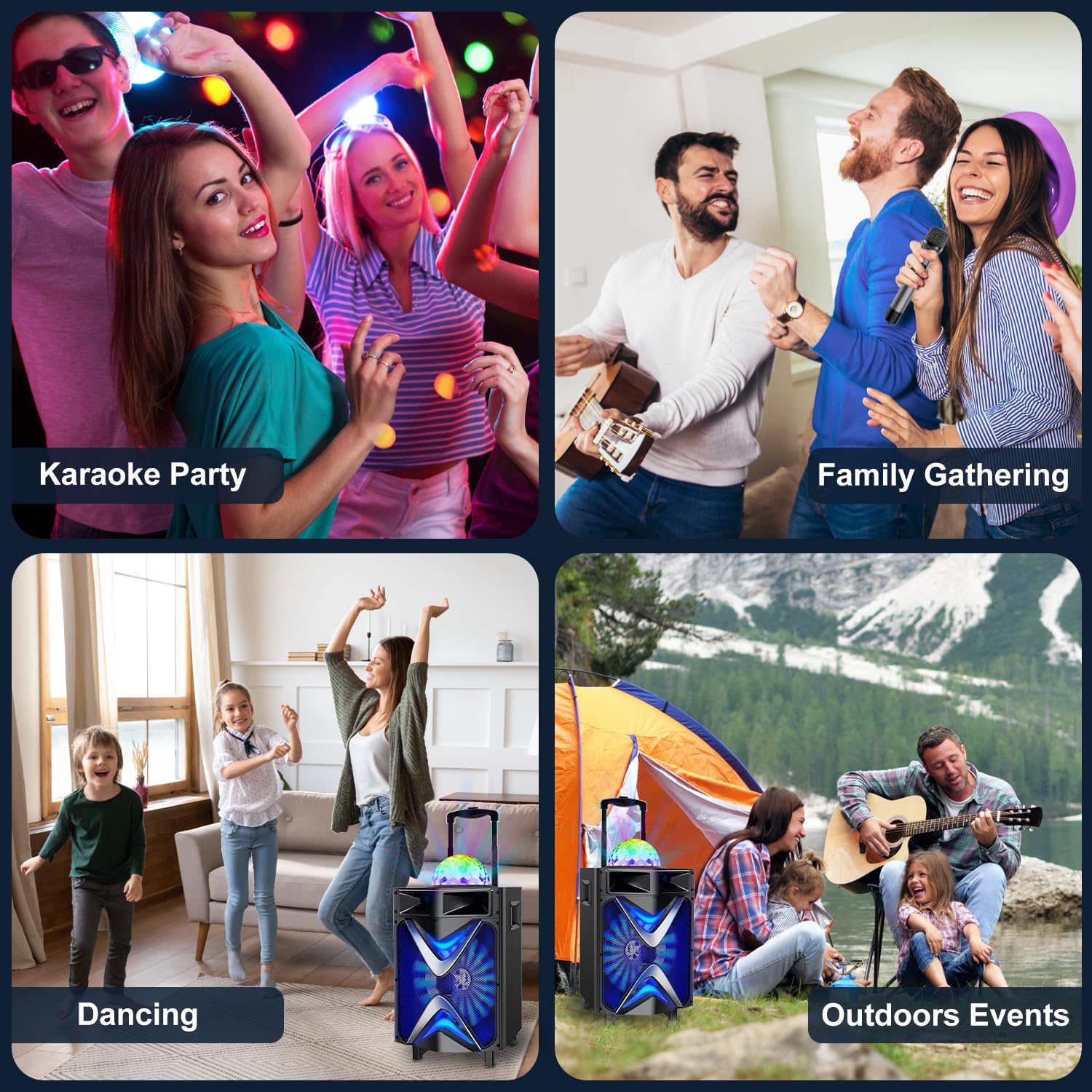 VeGue Karaoke Machine for Adults & Kids, Bluetooth Speaker PA System with 2 Wireless Microphones, 10'' Subwoofer, Disco Ball LED Light, Singing Machine for Home Karaoke, Party, Church (VS-1088)