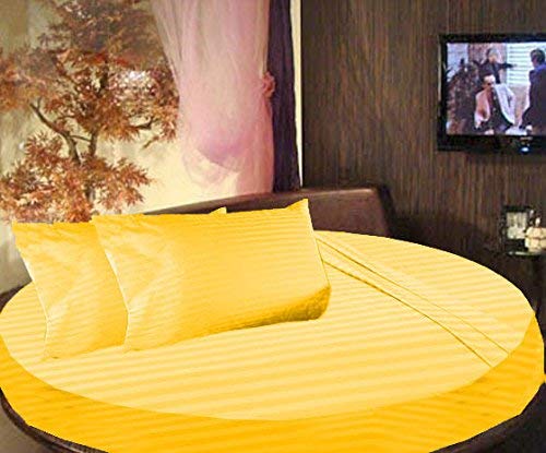 White House Linen Ultra-Soft Luxury 600 Tc Egyptian Cotton 3pc Round Bed Sheet Set Yellow Stripe 80" Diameter + Standard Size15 Inches Deep Pocket