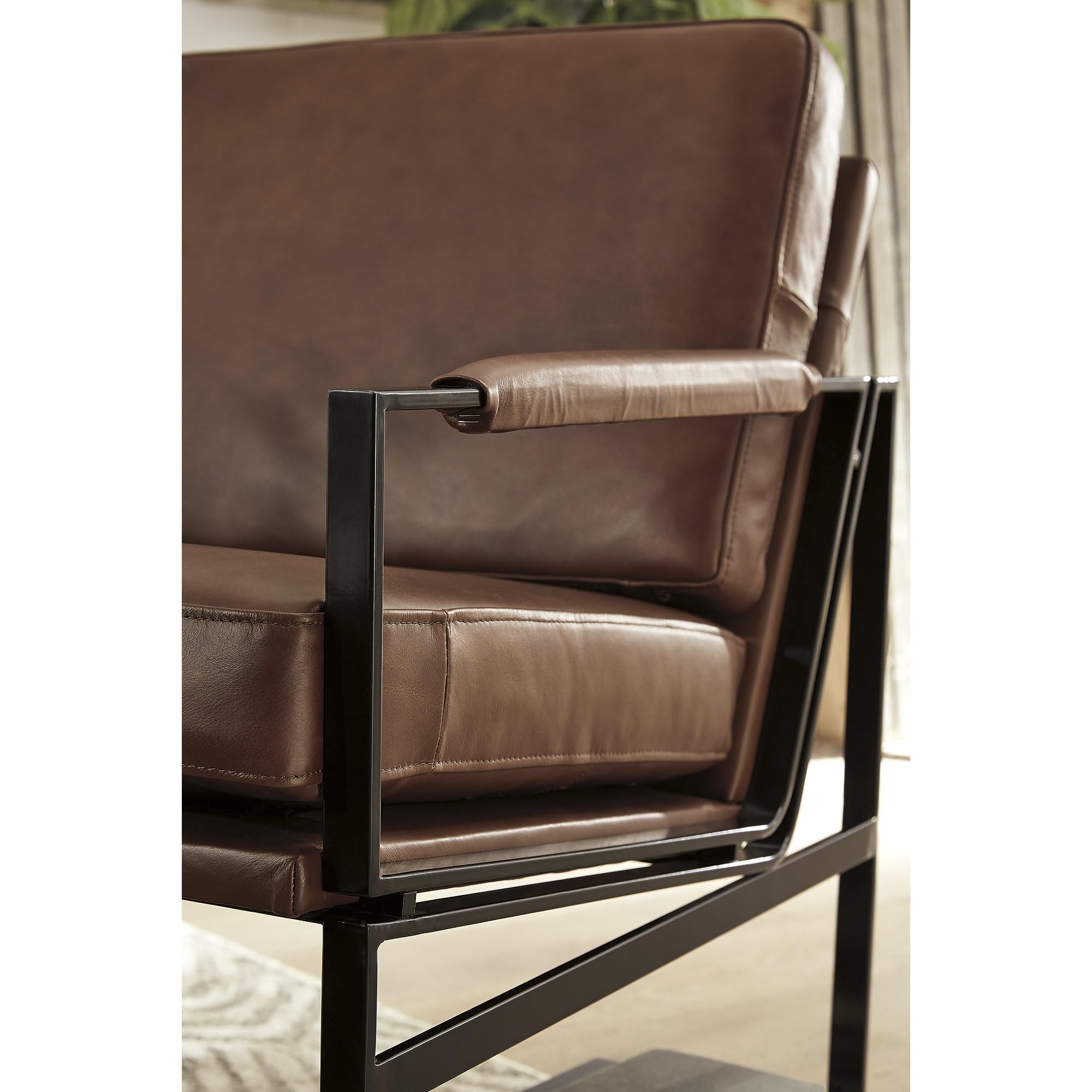 Signature Design by Ashley Puckman Mid-Century Modern Leather Accent Chair, Brown