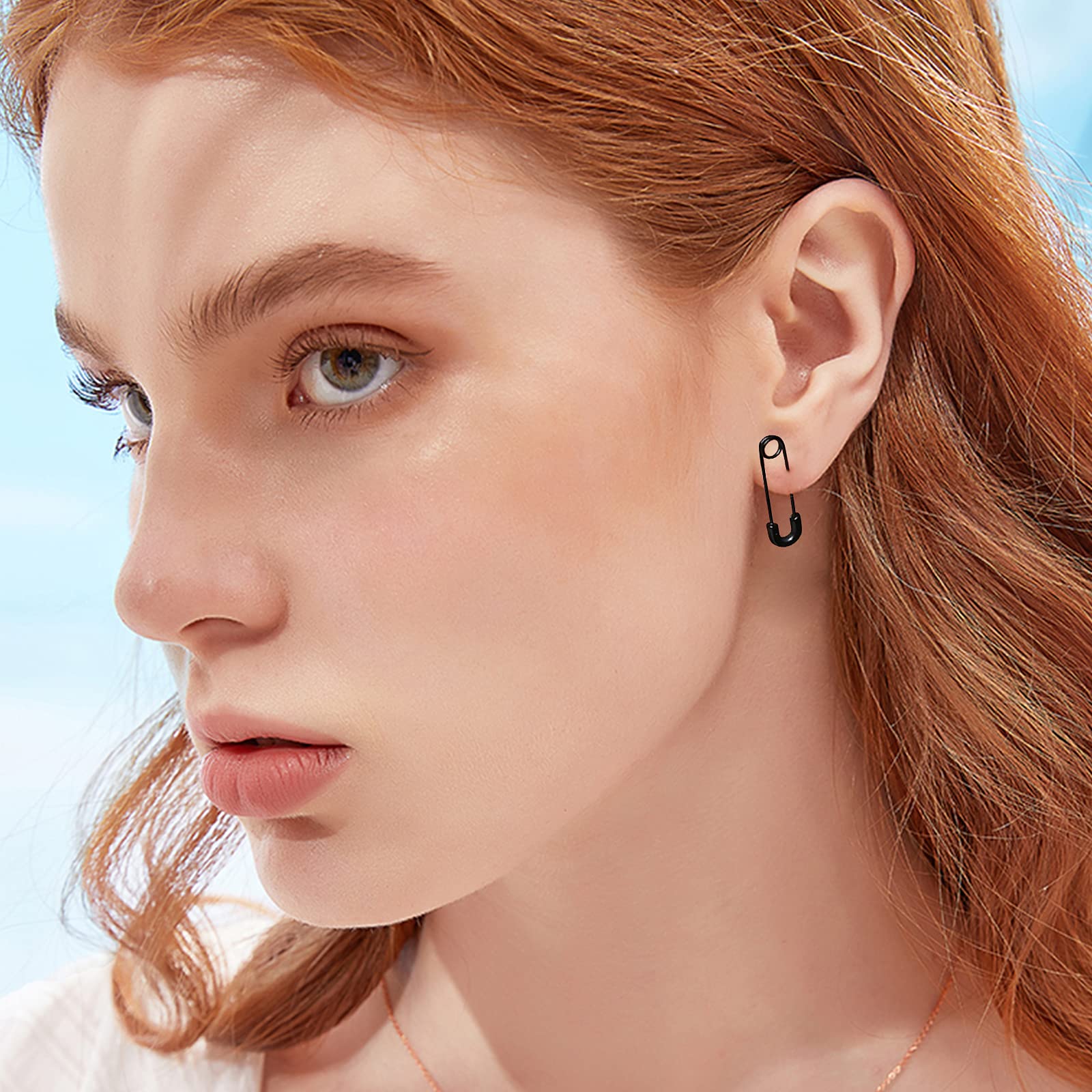 Stainless Steel Stylish Cartilage Earrings Punk Goth Safety Pin Earrings for WomenSleeper Hoops Black