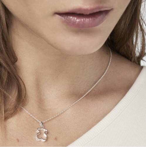 TOUS Sterling Silver Necklace for Women with Bear Motif, Size: 1.2 cm. Length: 45 cm. Galaxy Collection