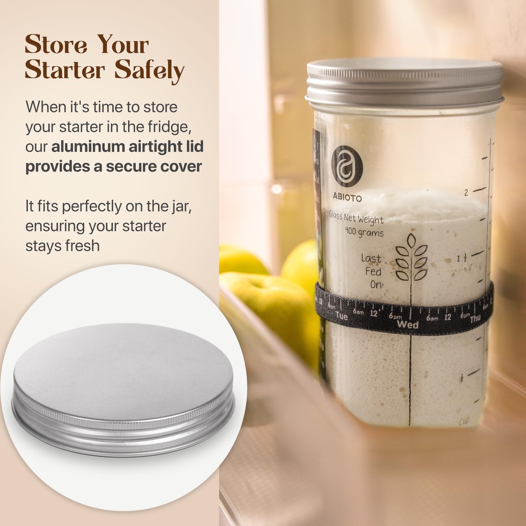 Sourdough Starter Kit, Includes 24 oz Sourdough Starter Jar with Metallic Lid, Silicone Spatula, Feeding Tracker, Extra Thermometer Strips & Breathable Covers β A Perfect Sourdough Bread Starter Kit