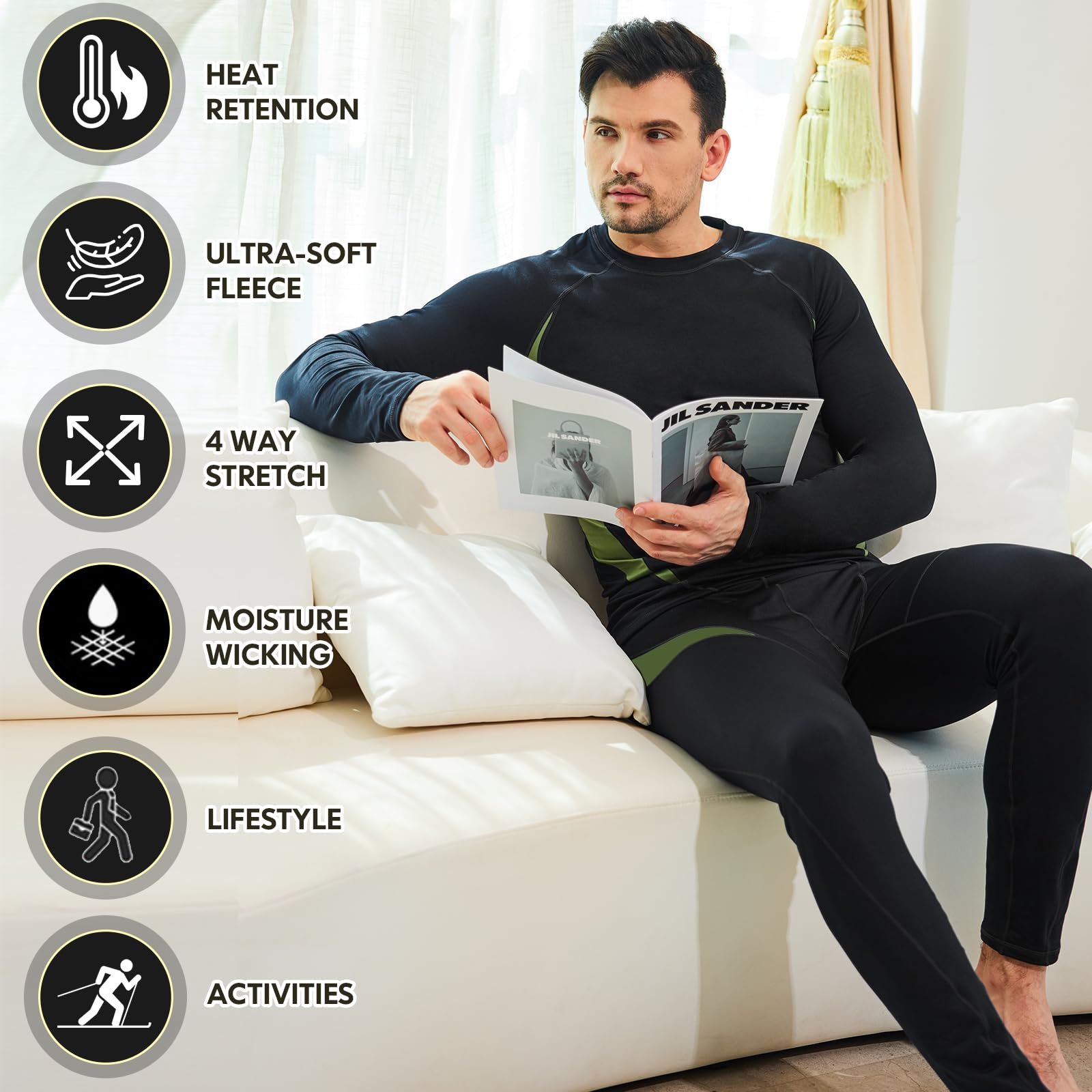 romision Mens Ultra Soft Thermal Underwear Set Fleece Lined Long Johns Warm Base Layers Top Bottom Set For Outdoor/Indoor Winter Activities A-black