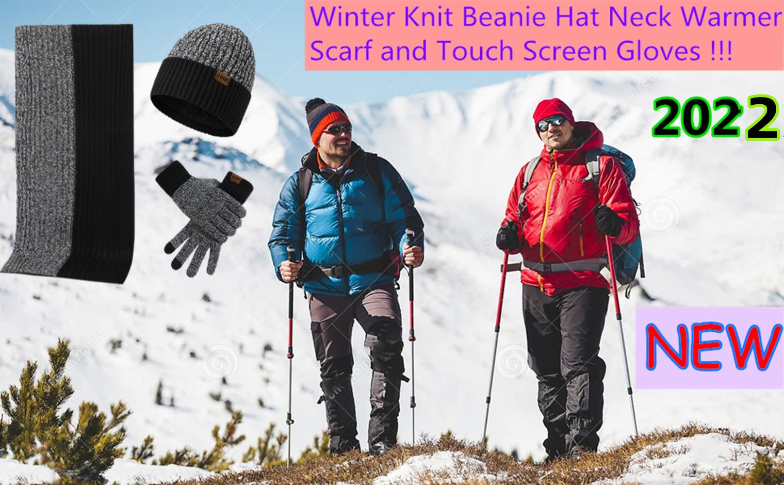 Winter Knit Beanie Hat Neck Warmer Scarf and Touch Screen Gloves Set 3 Pcs Fleece Lined Skull Cap for Men Women (Brown)