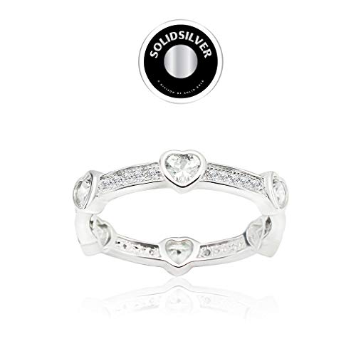 SolidSilver- Sterling Silver Heart Eternity CZ Band Ring For Women, Girls & Teens | Sizes 7