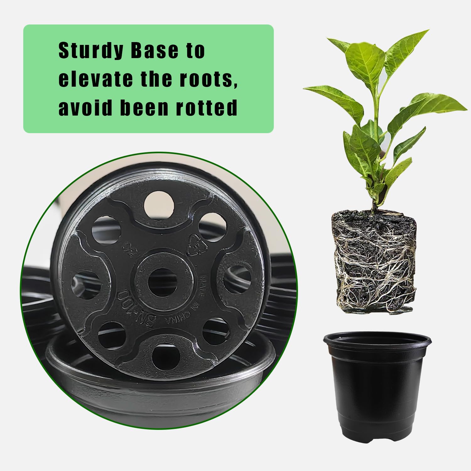 RooTrimmer 10CM Black Seedling Pots 4 inch Thick Nursery Pots 50 Pcs, Soft and Sturdy Seeds Starter Pots(50Pack,Black)