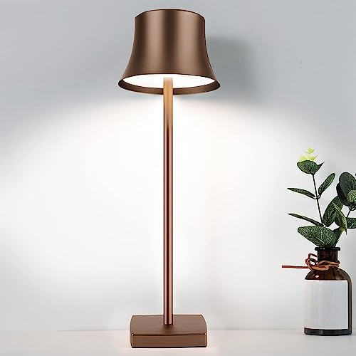 SHANGCAI LED Desk Lamp Cordless Table Light, Rechargeable Battery Powered 3 Levels Brightness Dimmable for Outdoor Portable Hotel Restaurant Dining Study Tables Lamps Brown