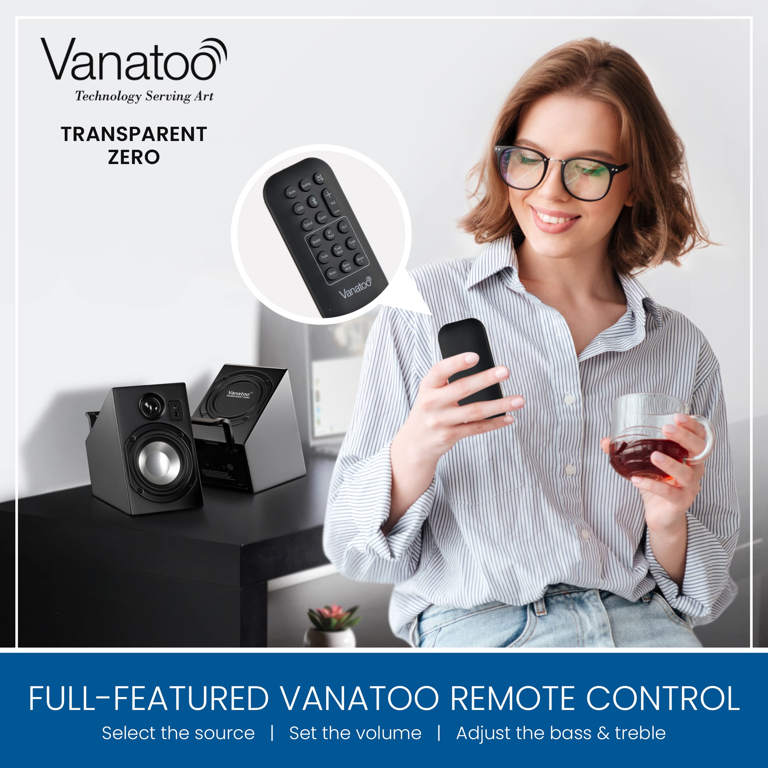 Vanatoo Transparent Zero Powered Speakers - Bluetooth Speakers - Speakers AUX, USB, Optical, Analog - Computer Speakers - TV Speakers - Gaming Speakers - Black, Set of 2
