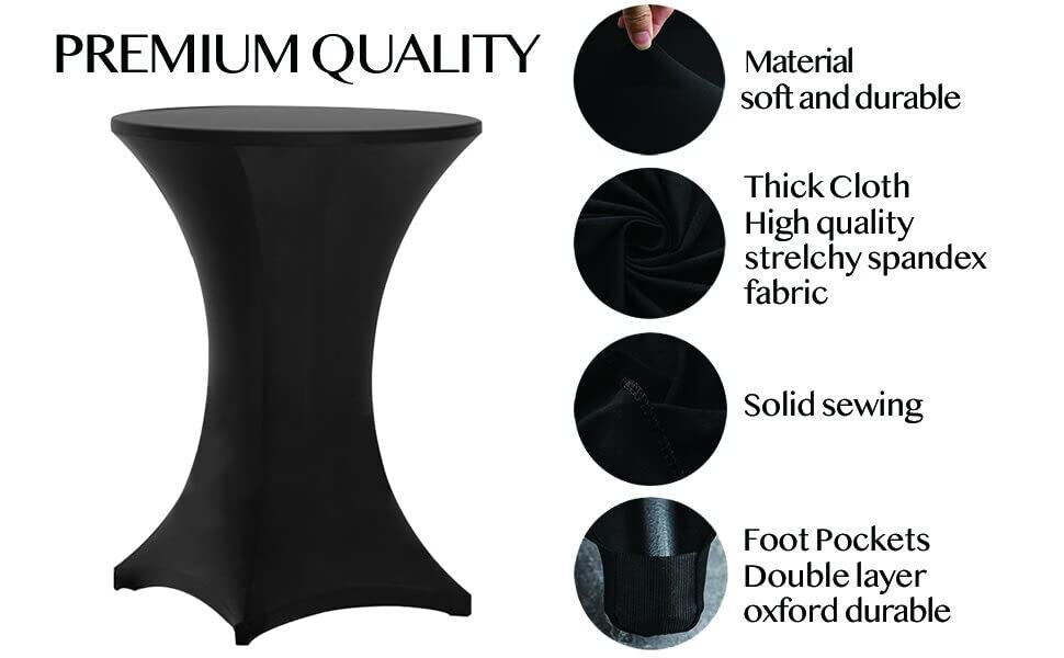 Tina's 6 Pack 30x42 Inch Highboy Spandex Cocktail Table Covers Black, Cocktail Table Tablecloth, Fitted Stretch Cocktail Tablecloth for Round Tables (6PC 30X42 Black)