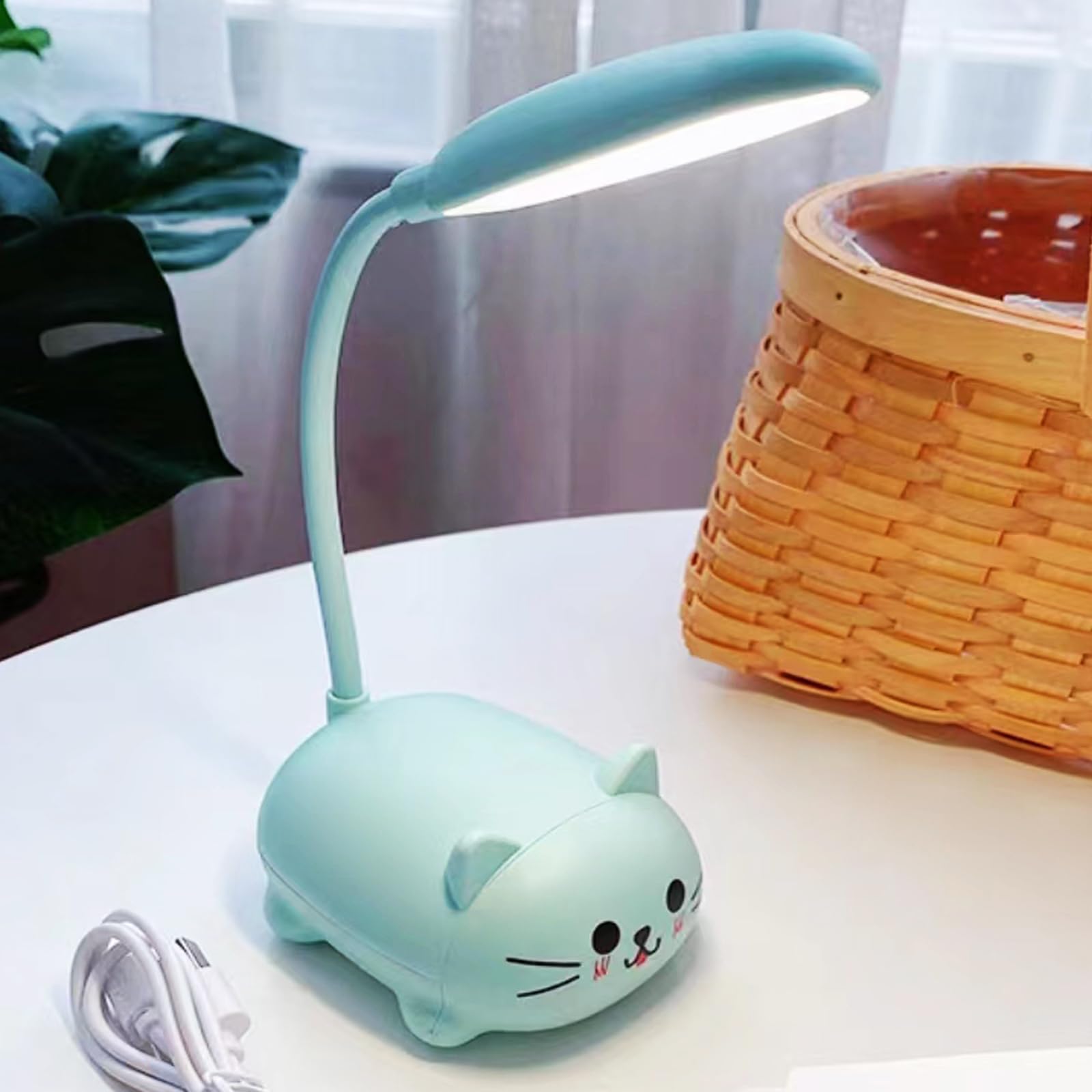 Yinhamnl LED Desk Lamp,Mini Cat Night Light, Portable LED Table Light, Cute Foldable USB Rechargeable Reading Light Bedroom Children's Bedside Study (Blue)