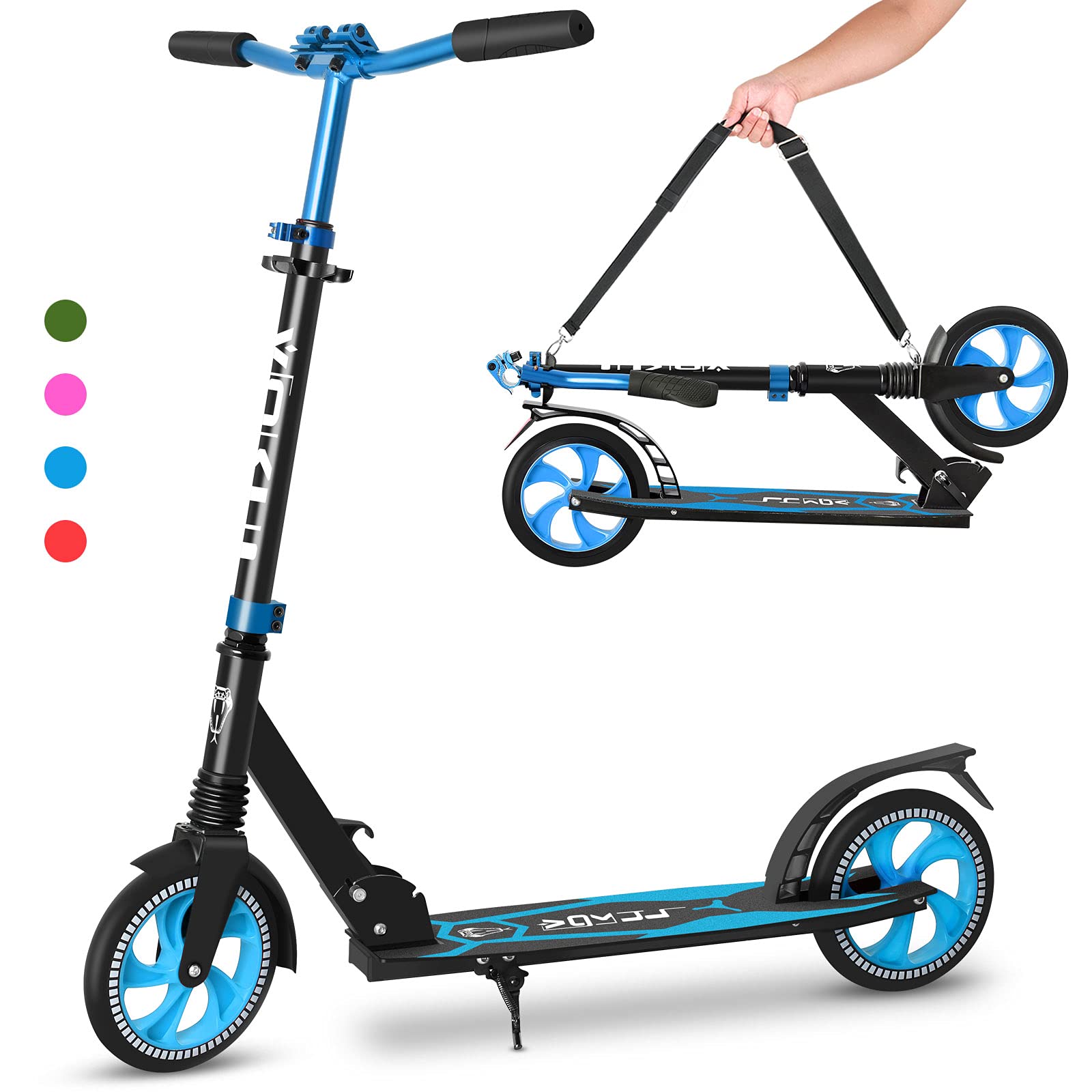 VOKUL Scooter for Kids 8 Years and Up - 8" Big Wheel Scooter with Carry Strap for Adults Teens Up to 220 lbs