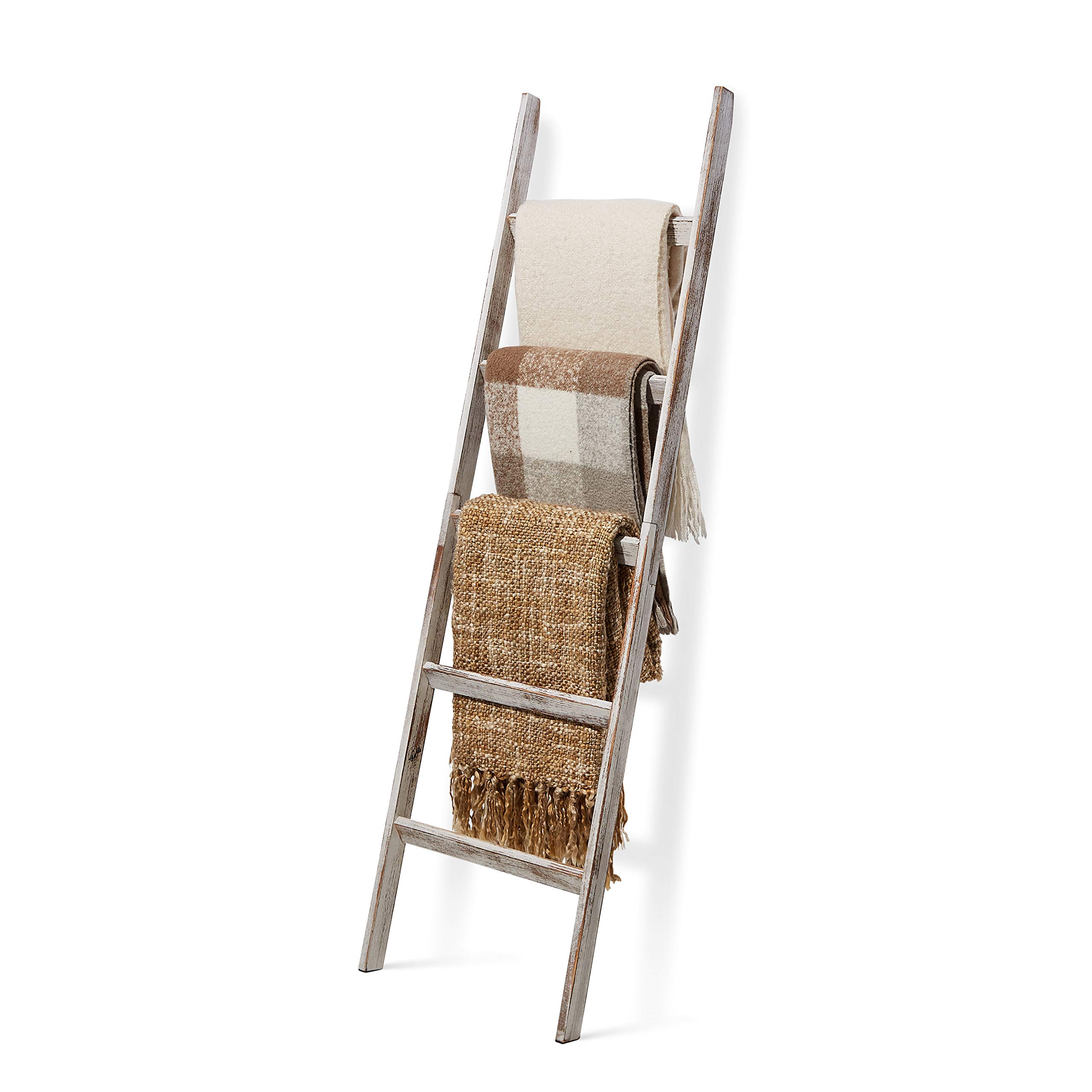Short Birds Rustic 5ft Blanket Ladder - Farmhouse Home Decor - Quilt/Towels/Throw - Wood - Decorative Shelf - Easy Assembly - Leaning - Padded - Brown